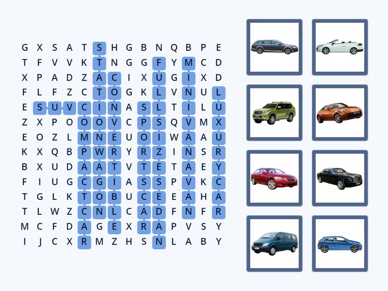 TN2, Unit 4, lesson 3, CAR TYPES, . - Wordsearch