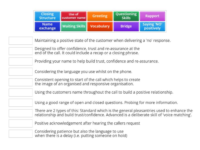 Telecommunications - National Call Handling Standards - Match up