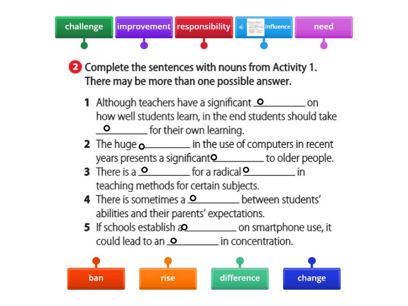 COMPLETE THE SENTENCES WITH THE CORRECT NOUNS.VOCABULAR (EDUCATION ...