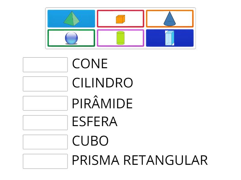 Combinando os sólidos geometricos a seus respectivos nomes - Match up