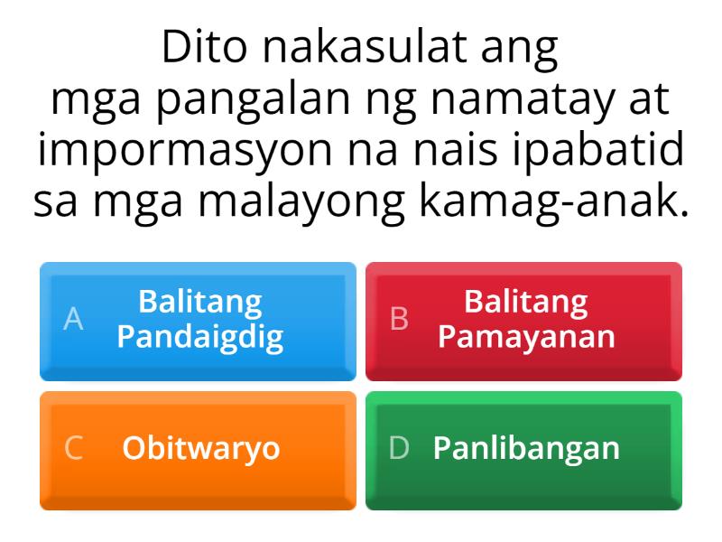 Mga Bahagi ng Pahayagan - Đố vui
