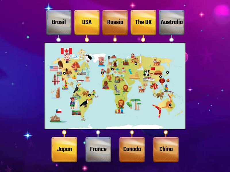 Find the countries in the World map.1 - Labelled diagram