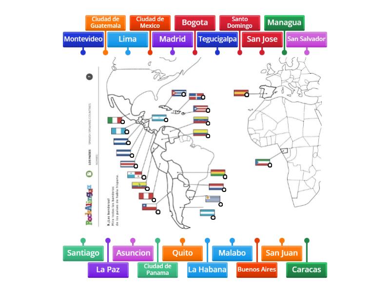 Just the Capitals(Spanish Speaking Countries Map) - Labelled diagram