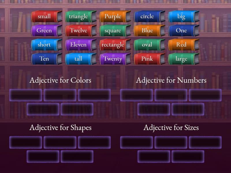 Adjectives Number, size, color and shape - Ordenar por grupo