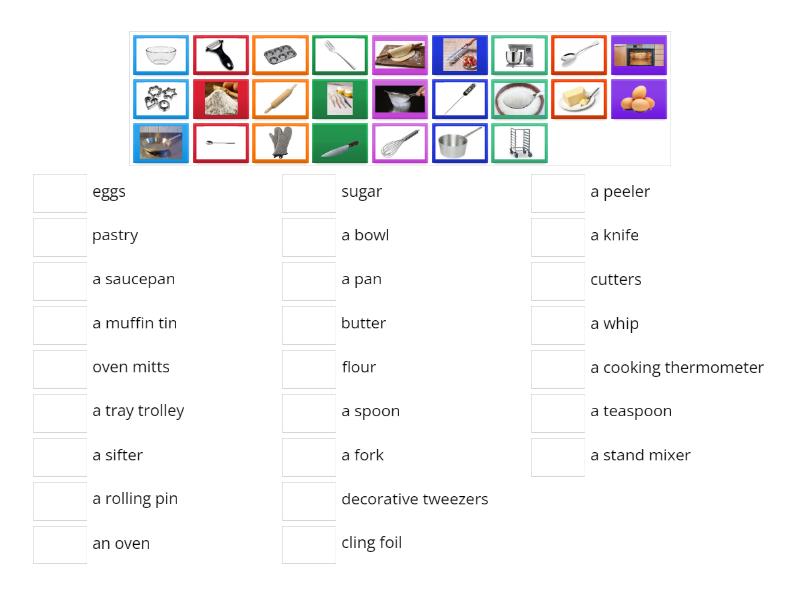 ingredients and utensils - Match up