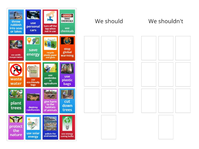 GRADE 7 - UNIT 9: ENVIRONMENT (should-shouldn't sorting activity) - Group sort