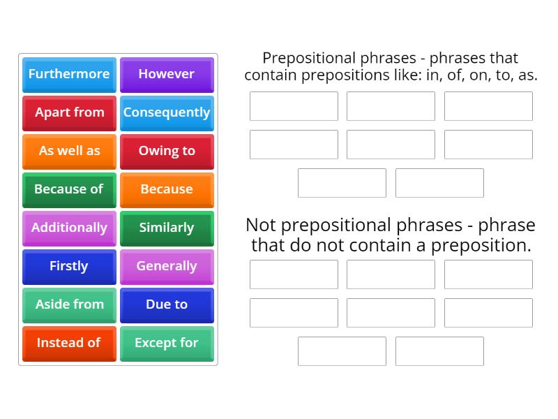 Prepositional phrases (compound prepositions) - فرز المجموعات