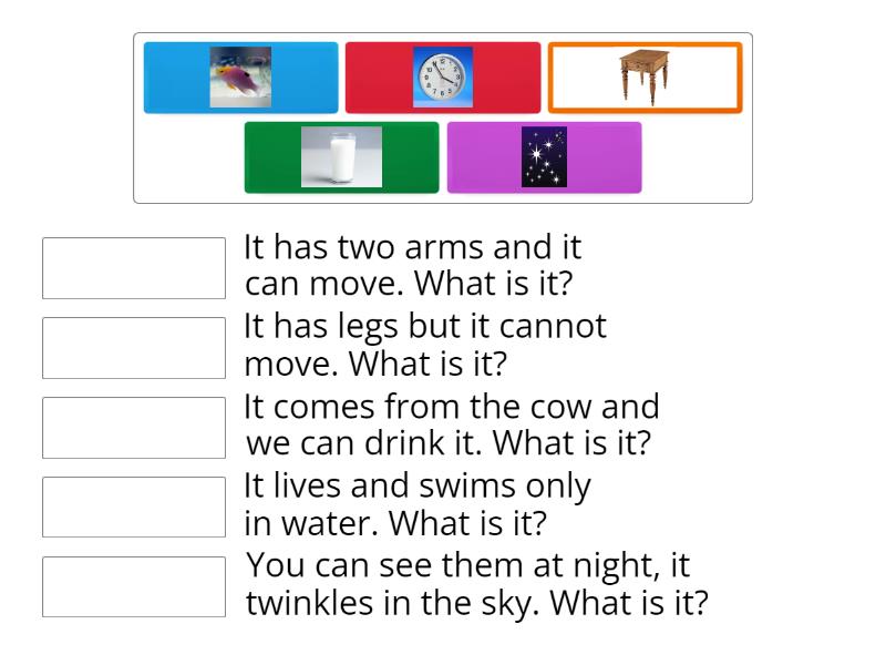 Read the riddles and find the appropriate match - Match up