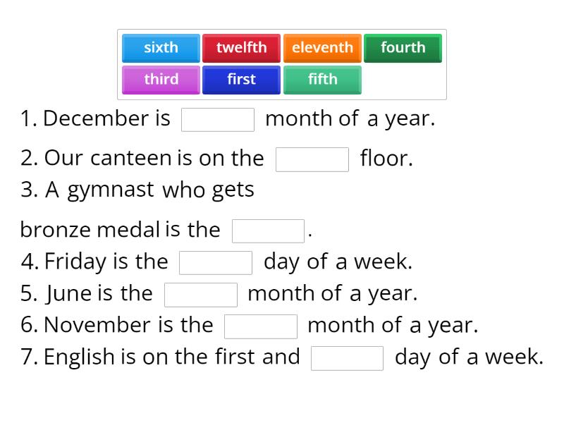 Ordinal number - fill in the blanks - Complete the sentence