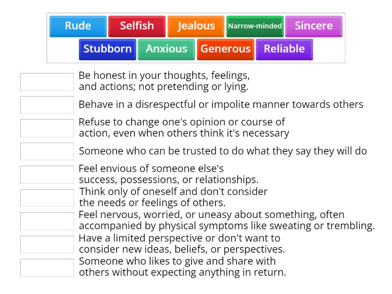 Traits of character (matching definitions) - Match up