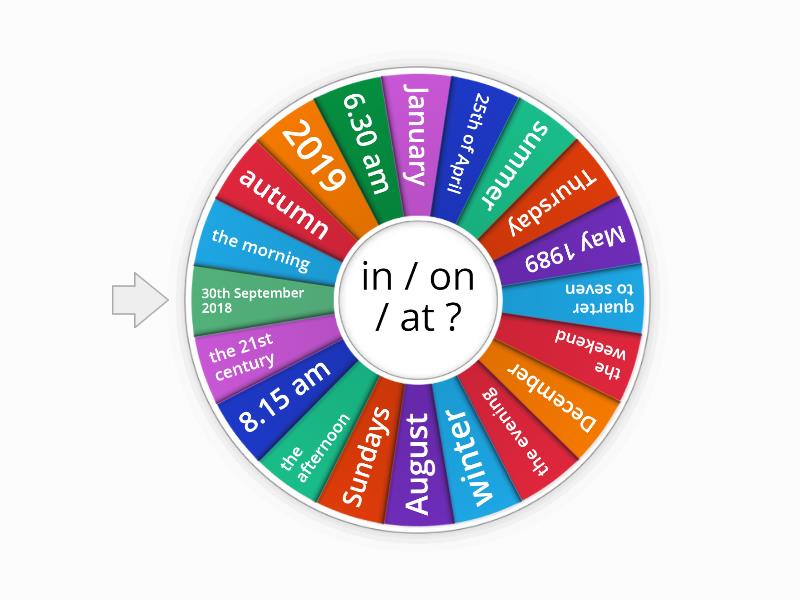 Prepositions of time - Spin the wheel
