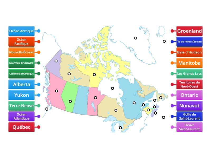Les provinces du Canada (et +) - Labelled diagram
