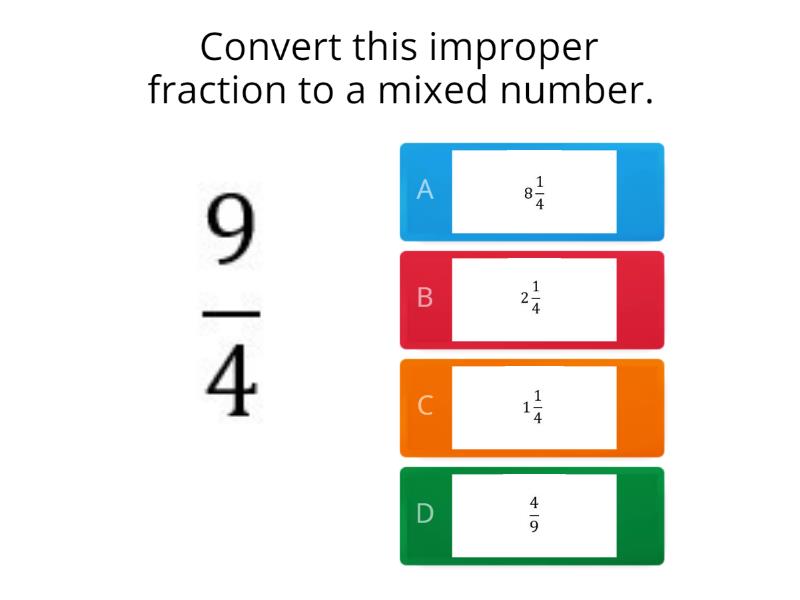 Converting Improper Fractions to Mixed Numbers - Cuestionario
