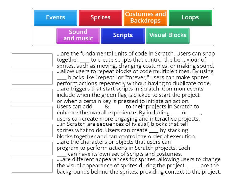 Scratch Lesson 3 Match explanations to the keyterm - Une las parejas