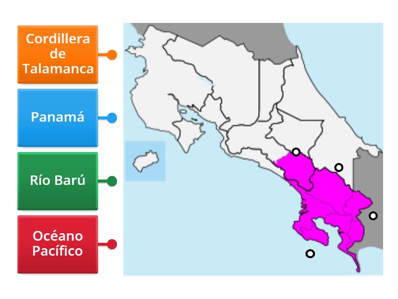 Coloque la ubicación de los límites de la Región Brunca - Labelled diagram