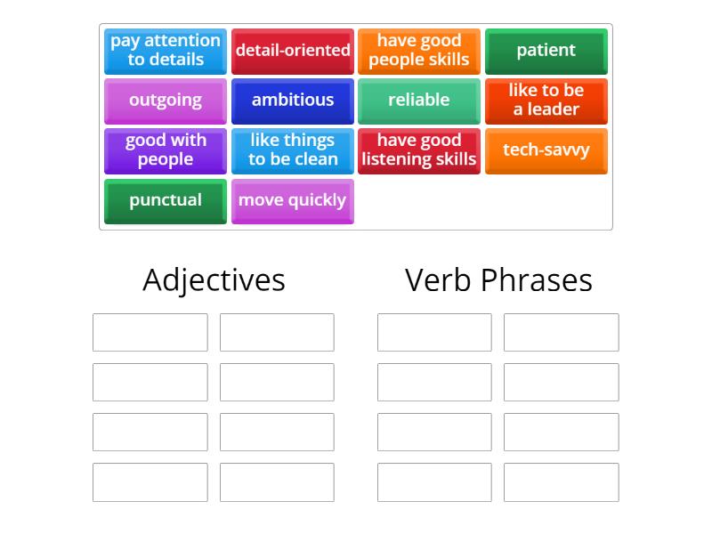 character traits- adjectives vs verb phrases - Group sort