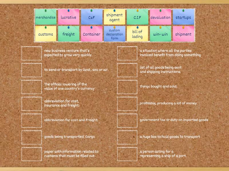 Import and export vocabulary - Match up
