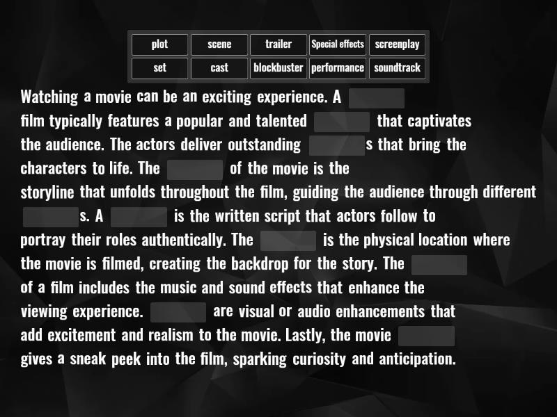 MOVIES VOCABULARY B1.2 - Complete the sentence