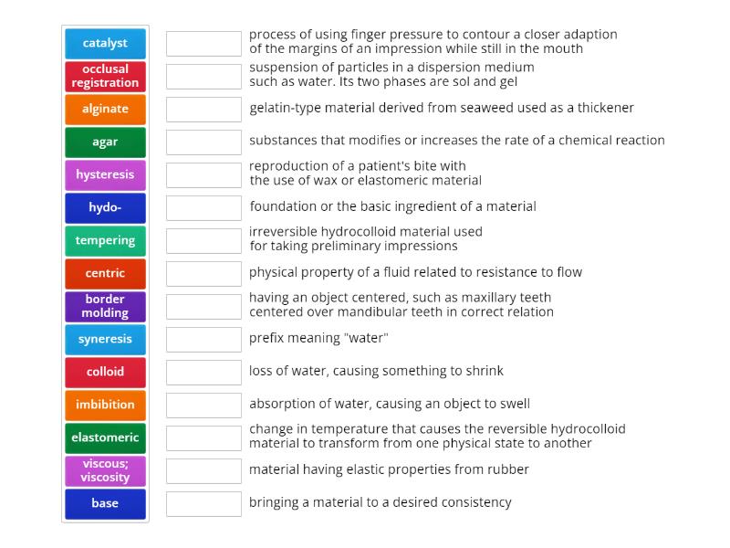 Chapter 46 Vocabulary (Impression Materials and Techniques) - Match up