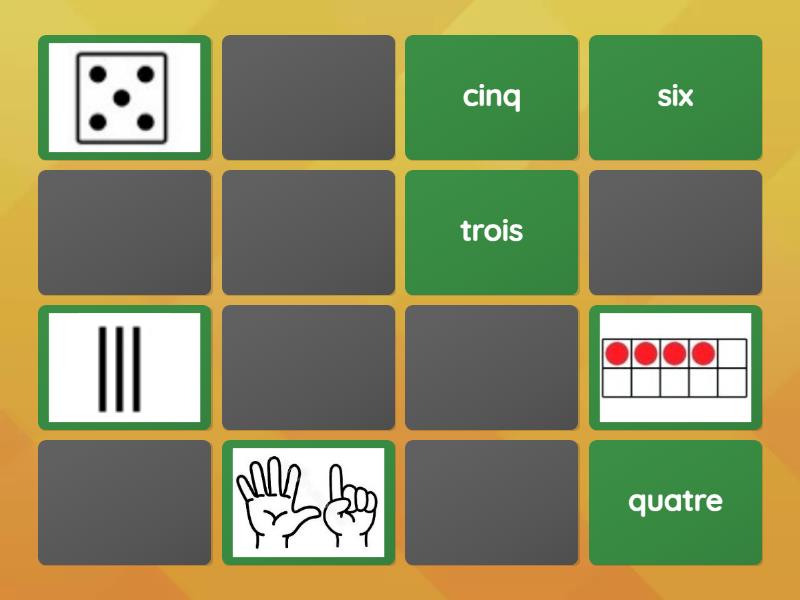 Subitisation et nombres en lettres - Matching pairs