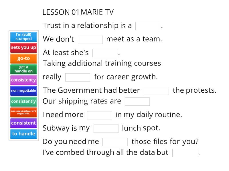 01 MARIE TV Words in context - Complete the sentence