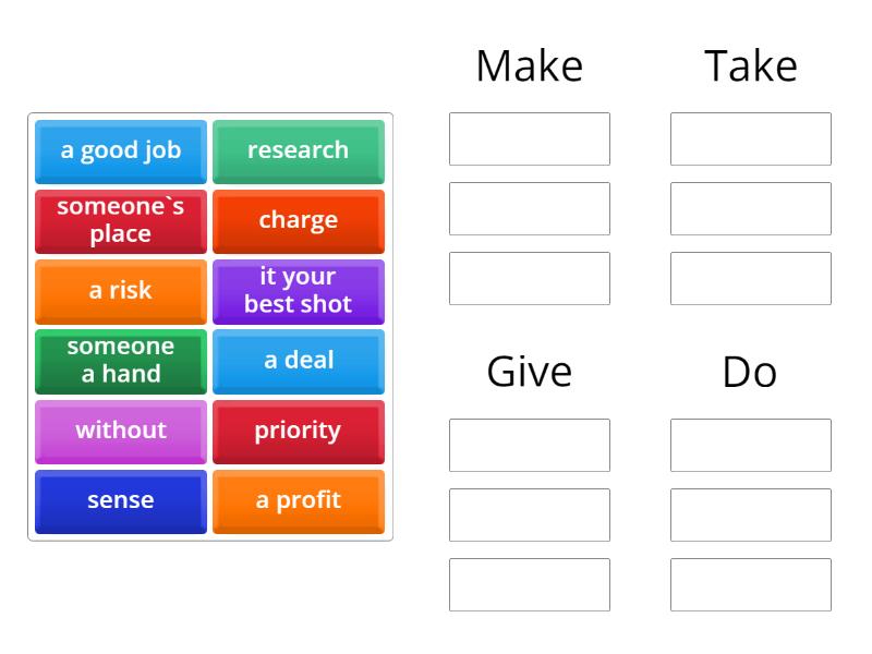 Collocations with give, make, take and do - Group sort