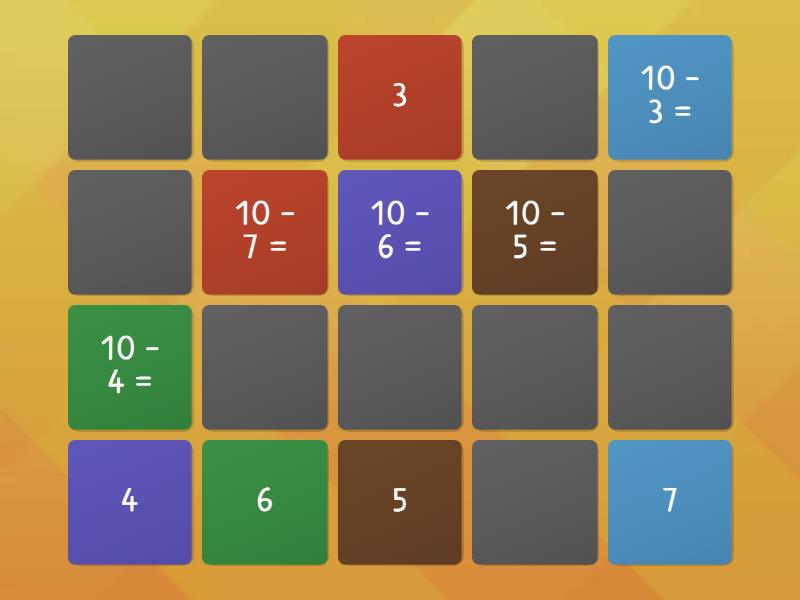 Subtraction Under 10 - Matching pairs