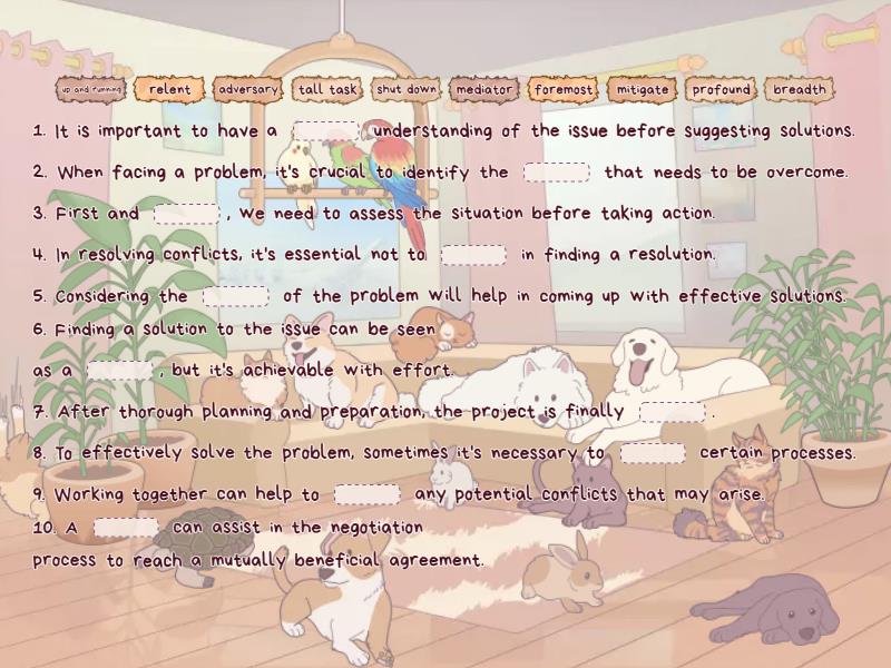 Solving Problems Vocabulary recap - Complete the sentence