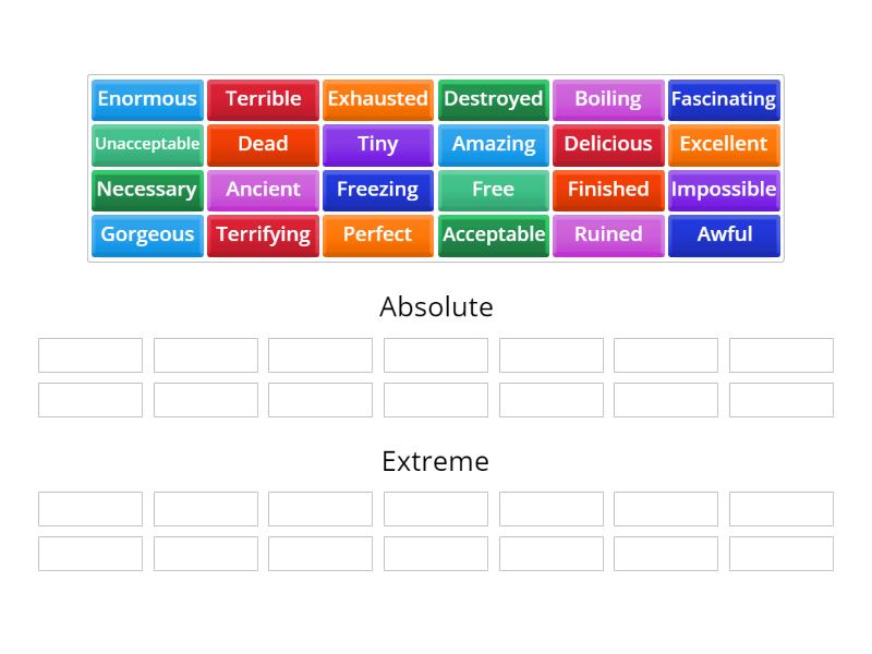 Absolute adjectives vs Extreme adjectives - Ordenar por grupo