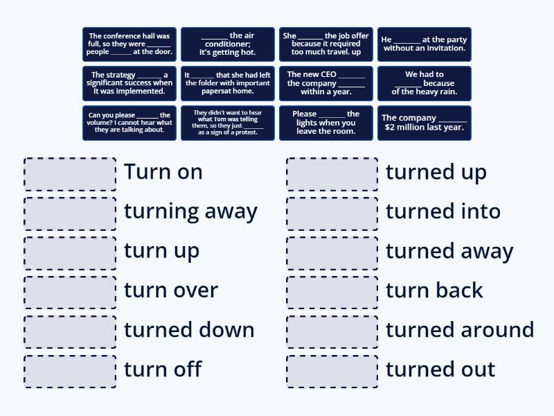 Phrasal verbs with 'turn': complete the examples - Match up