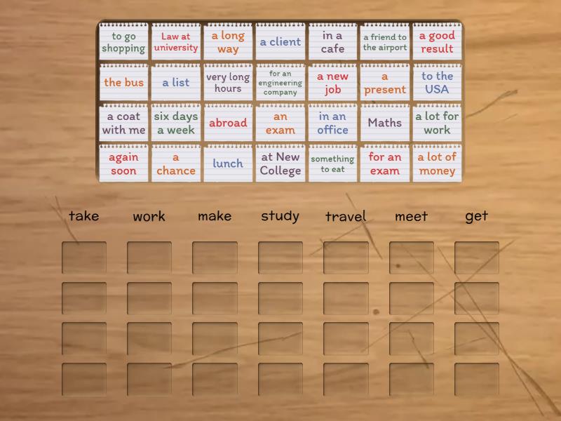 8.1 Collocations (Outcomes Beginner) - Group sort