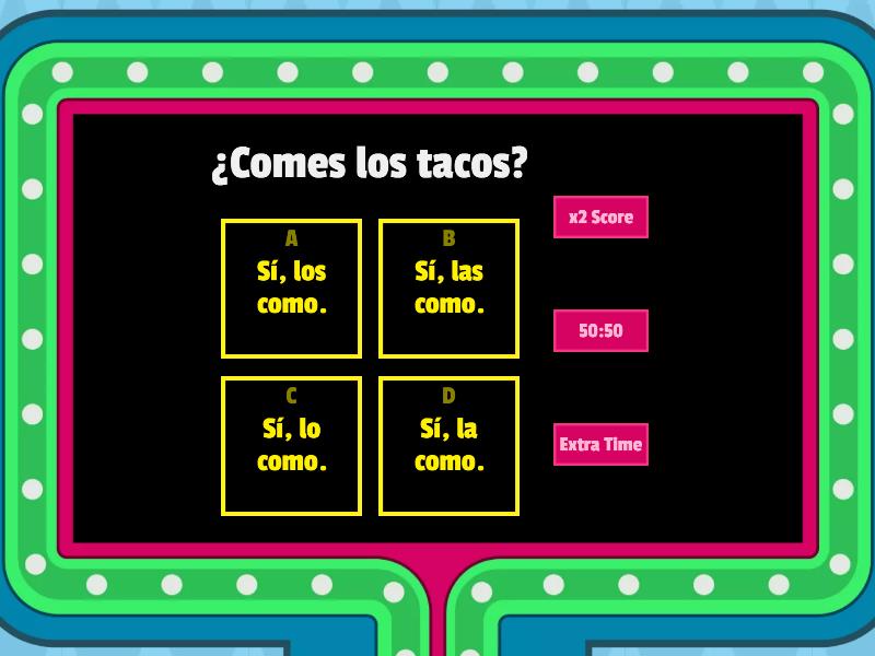 Spanish Direct Object Pronouns (DOP) - Gameshow quiz