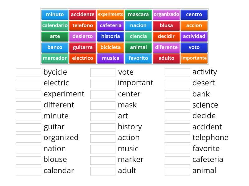 Spanish Cognates - Match up