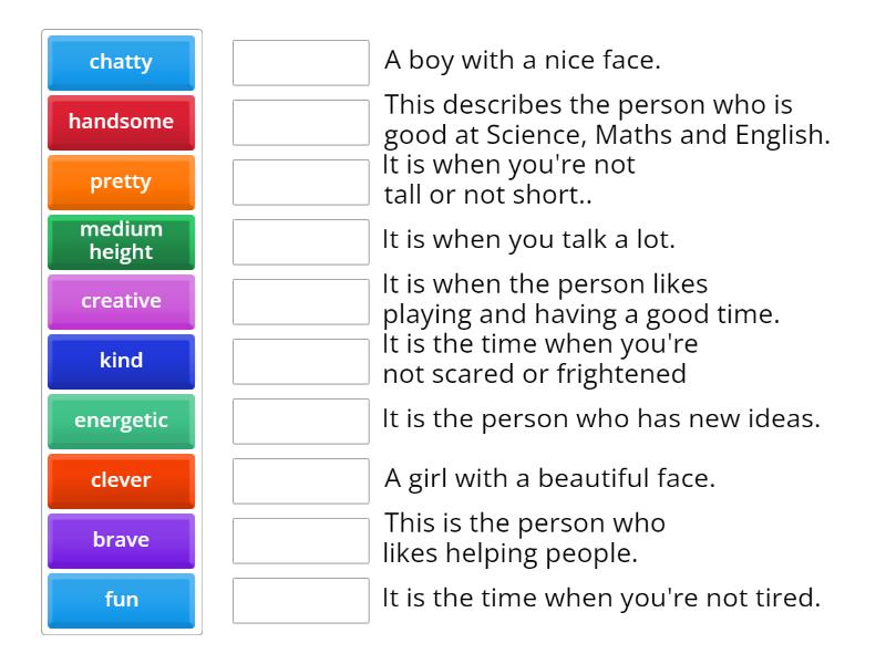 Descriptive adjectives - Match up