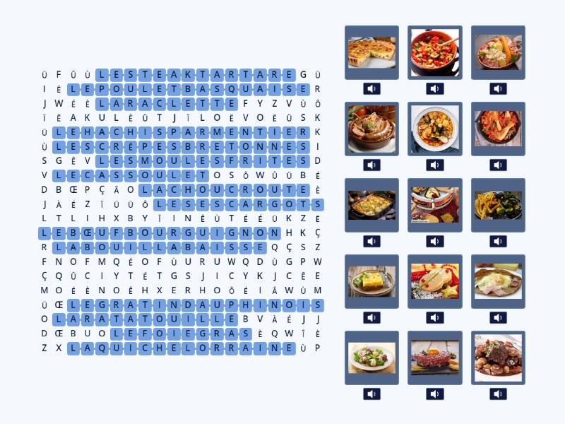 15 plats de la gastronomie française. - Wordsearch