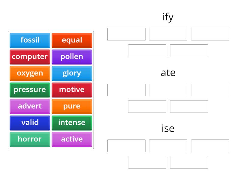 Suffixes - ate, ify, ise - Ordenar por grupo
