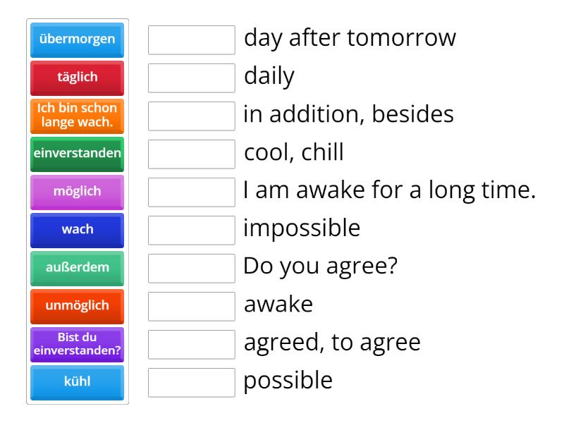 A2 Kapitel 6 Teil 4/Chapter 6 Part 4 (Master German at "Decode German") - Match up