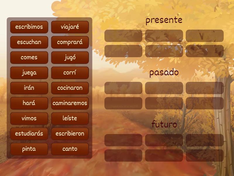 Los tiempos verbales- pasado, presente y futuro - Group sort