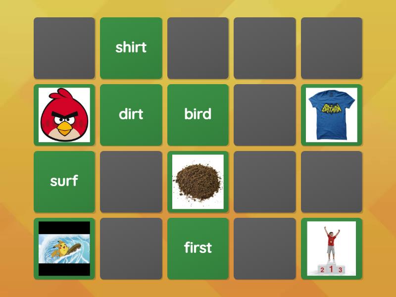 Wordwall Matching Game: IR and UR words - Matching pairs