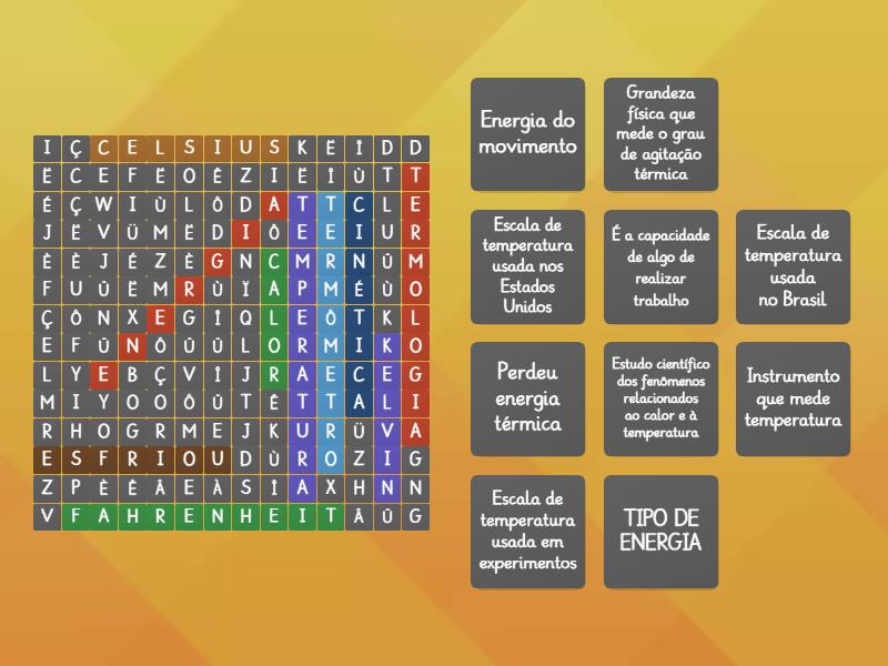 CALOR E TEMPERATURA 2 - A - Sopa de letras