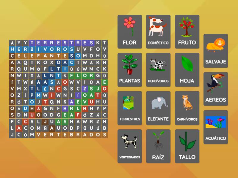 SOPA DE LETRAS CLASIFICACIÓN DE LAS PLANTAS & ANIMALES - Wordsearch