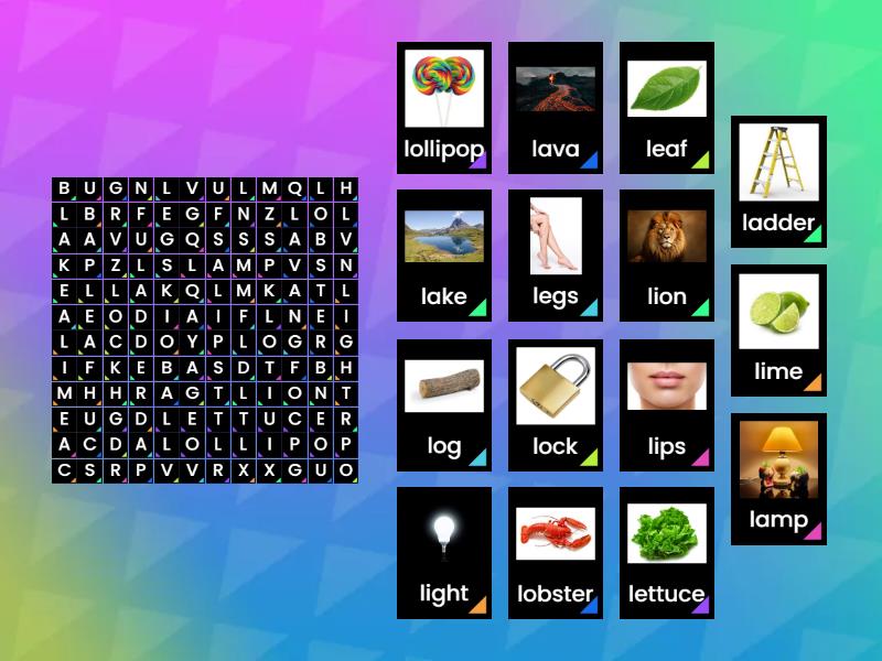 Letter l - word search - MEIE - Wordsearch