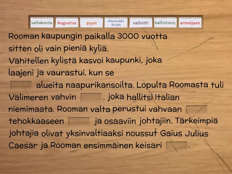 Antiikin Rooma - Completa la oración