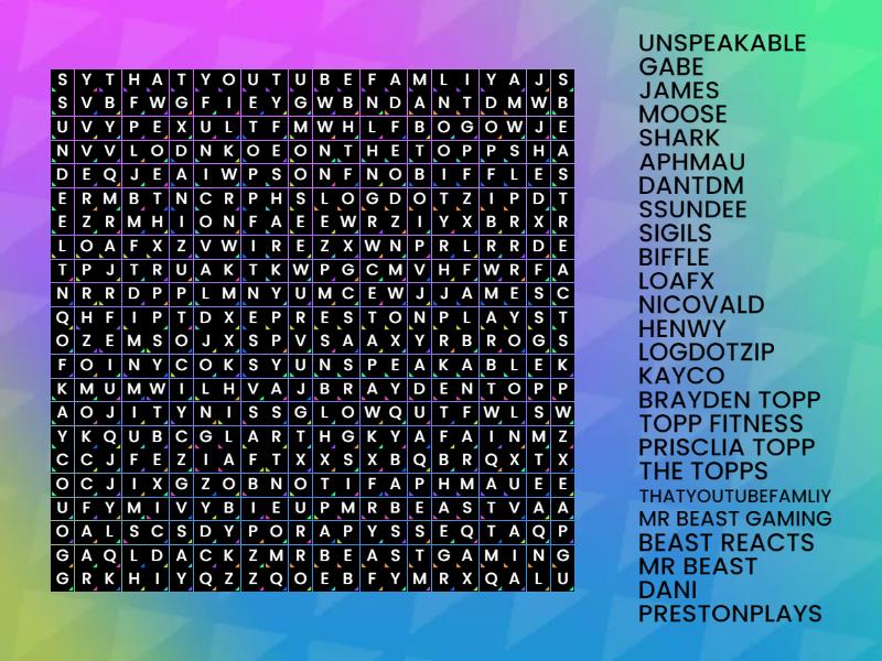 YouTubers - Wordsearch