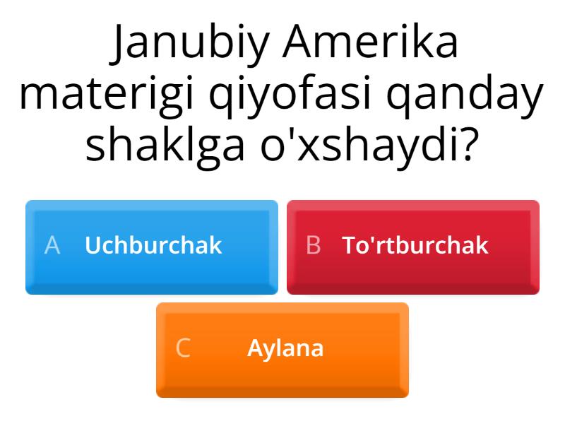 Janubiy Amerika materigi - Quiz