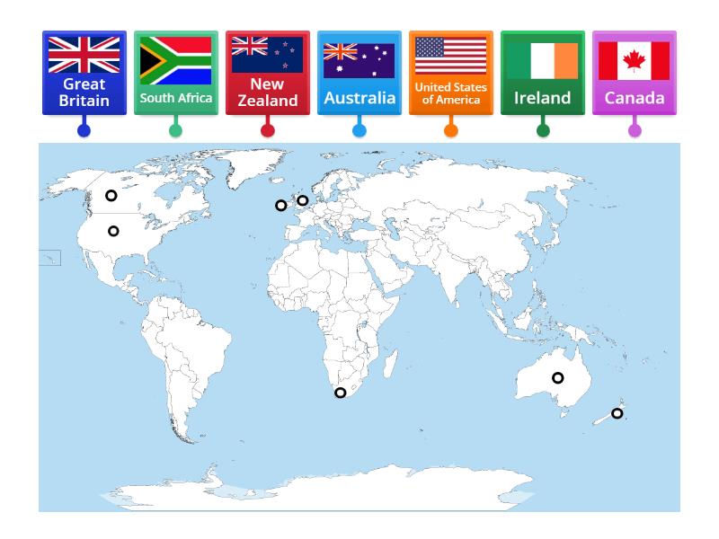 World Map English-Speaking Countries - Labelled diagram