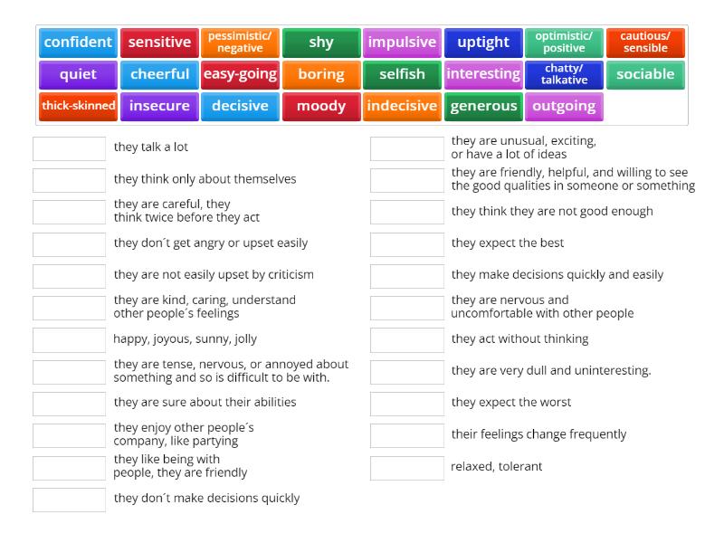 Personality vocabulary - Match up