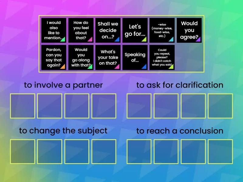 CAE Speaking part 3. Linking phrases 1 - Group sort