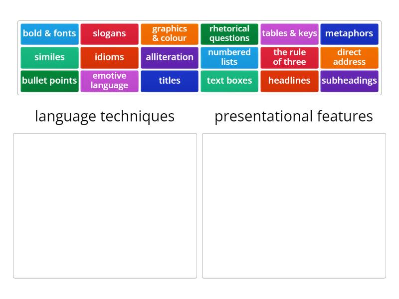Language techniques & presentational features - Categorize