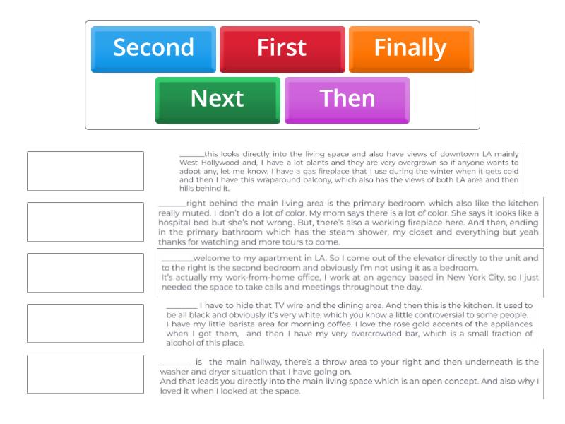 Matching activity - Sequence connectors - Une las parejas